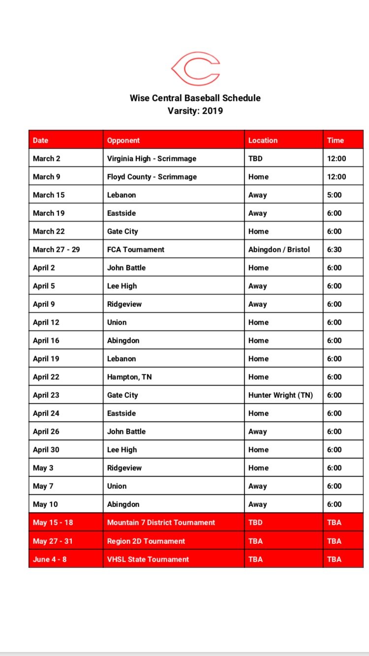 Softball/Baseball Schedules - SWVA Baseball & Softball - SWVASPORTS.COM